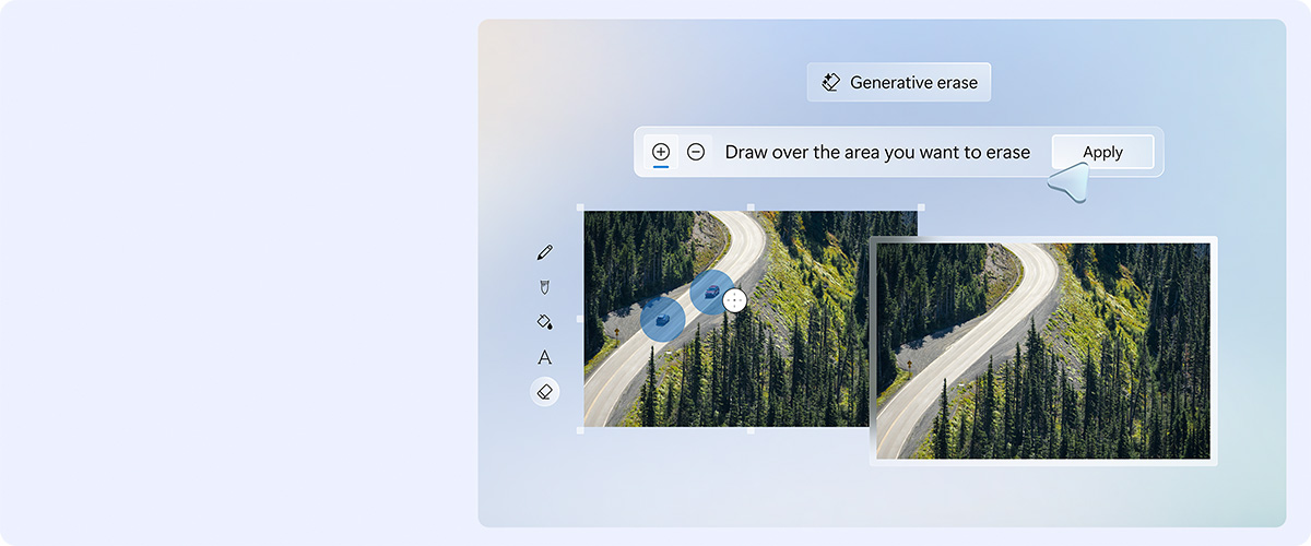  AI で写真編集も 思いのままに Generative erase Draw over the area you want to erase Apply