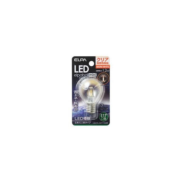 エルパ LDA1CL-G-E17-G456 LED電球 E17口金 全光束45lm(1．2W S形ミニ球タイプ相当) クリア電球色 1個入り ...