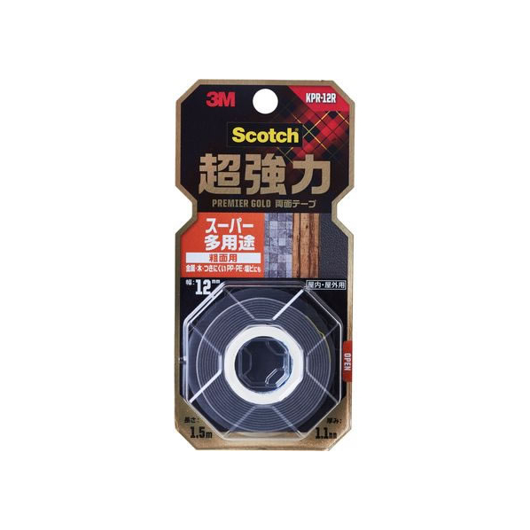 3M FCV2023-KPR-12R スコッチ 超強力両面テープ プレミアゴールド粗面用12mm×1.5m |エディオン公式通販